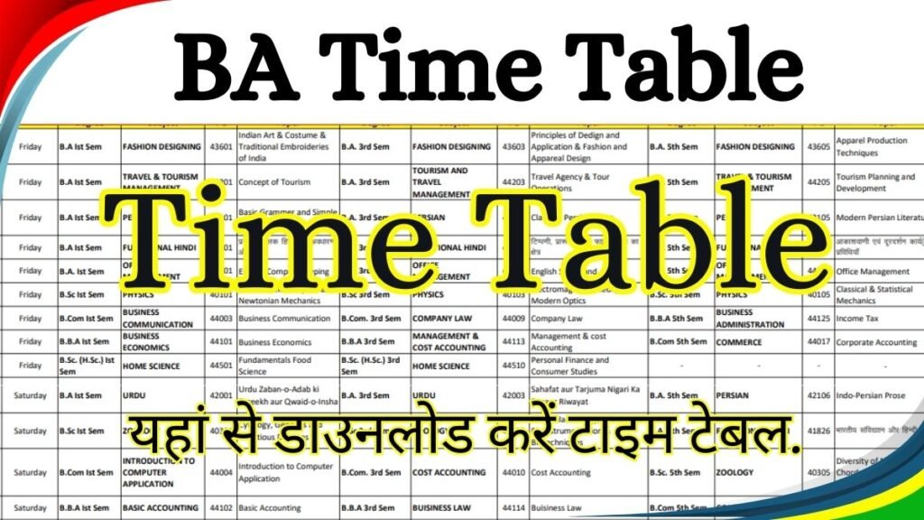 BA Time Table 2025 Download/ BA Time Table Download Kare - Dkkhabar.in